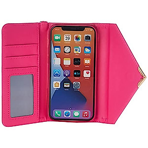 Glow Co, Ltd. 405-1-02 iPhone 12 with Strap, Multi-Functional Storage, Notebook Type Case, Magenta, Tempered Glass & Stylus Pen Included