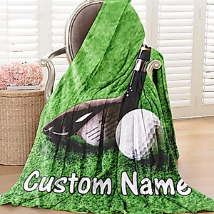 Personalized Golf Blanket Number and Name: Custom Golf Throw Blankets Super Soft Flannel Customized Name Softball Gifts for Kids Boys Girls Women Men Golf Lover(50" x 60" for Teen)