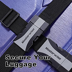 Masterwise Luggage Straps, 79” Adjustable Luggage Straps for Suitcases TSA Approved Travel Belt Suitcase Strap to Keep Your Suitcase Secure While Traveling (Black, 4pcs)