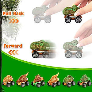 21 Pack Dinosaur Toys for Kids 3-7, Dinosaur Truck with Oversized Dinosaur Map, Flashing Lights, Music and Roaring Sound, Kids Toys with 6 Pull Back Dinosaur Cars, 6 Dinosaur Toys (Brown)