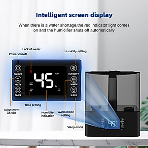 6L Humidifiers for Bedroom Large Room, Cool and Warm Mist Humidifiers for Nursery & Plants, Mist Top Fill Desk Humidifiers Essential Oil Diffuser with Adjustable Mist,360°Nozzle，Auto Shut-Off-Black