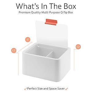 HOMEQUIP bathroom organizer Cotton Pad & Q Tip Storage with Lid – White Quip Dispenser Box with 2 Sections for Cotton Swab Balls, Makeup Sponge, Tooth Pick, Hair Accessories & Much More