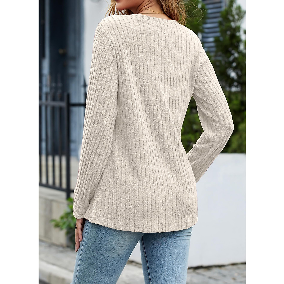 Dimur Fall Sweaters for Women 2023 V Neck Long Sleeve Shirts Going Out Tops 2023 Apricot Small