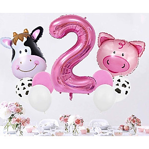 InBy 18pcs Farm Animal Balloon for 2nd Birthday Party Decorations Pig Cow Head Second Farm Animal Theme Balloon Garland Arch 40" Number 2 Foil Balloon 12" Latex Balloon Baby Girl Shower Party Supplies