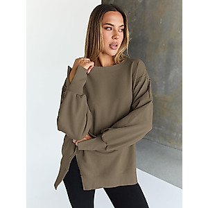 Trendy Queen Womens Oversized Sweatshirts Hoodies Crewneck Shirts Fall Outfits Teen Girls Y2k Winter Clothes Light Coffee XL