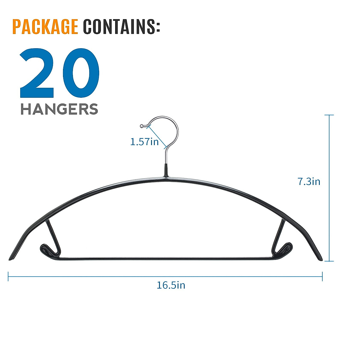 FSUTEG No Bump Rubber Coated Hangers 20 Pack - Heavy Duty Contour Metal Clothes Hangers, 15-18lb Weight Capacity, Non-Slip & Space Saving for Wardrobe, Closet, Dorm (16.5 Inch, Black)