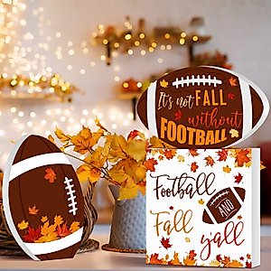Jetec 3 Pcs Fall Football Decor Thanksgiving Fall Tiered Tray Decor Orange Maple Wooden Table Centerpieces Farmhouse Rustic Decor Decorative Table Decorations for Autumn Harvest Table Shelf(Classic)