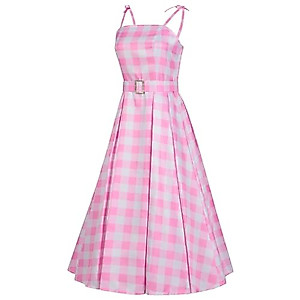 VZUIF 2023 Movie Cosplay Pink Dress Anime Girls Pink and White Gingham Dress Outfit