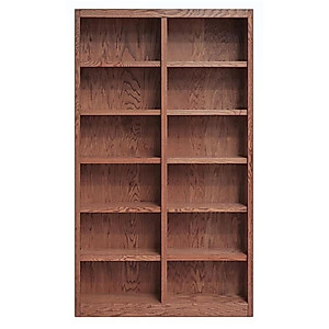 Home Square Tall 12-Shelf Double Wide Solid Wood 84" Bookcase, Set of 2, in Dry Oak