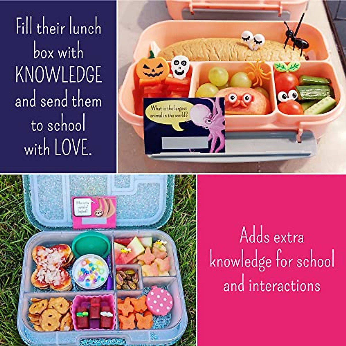 Smarti Scratch 50 Lunch box Trivia notes for kids, with QR code that will take them to expended answer & Inspirational and Motivational Thinking of You Notes Cards for Boys & Girls ages 9-11