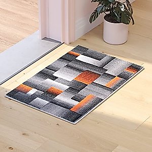 Flash Furniture Elio Collection Color Blocked Pattern Area Rug - High Pile Orange Olefin Rug - 2' x 3' Area Rug - Jute Backing - Hallway, Entryway, Bedroom