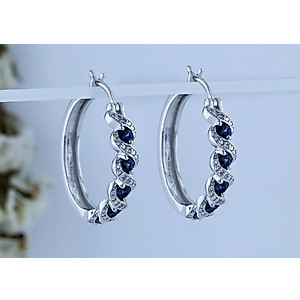 Dazzlingrock Collection Round Blue Sapphire & White Diamond Hoop Earrings | 925 Sterling Silver