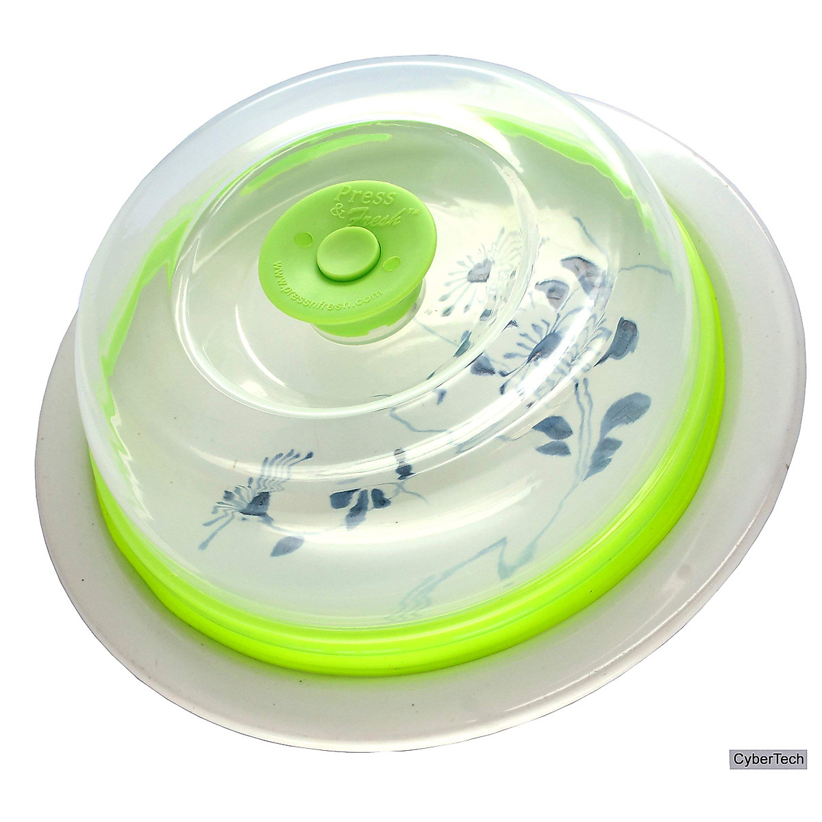 Press n Fresh Universal Vacuum Air-tight Food Sealer Container Plate Platter Lid Cover Topper Dome, Stackable, Dishwasher and BPA Free (9 & 7 inches, Green)