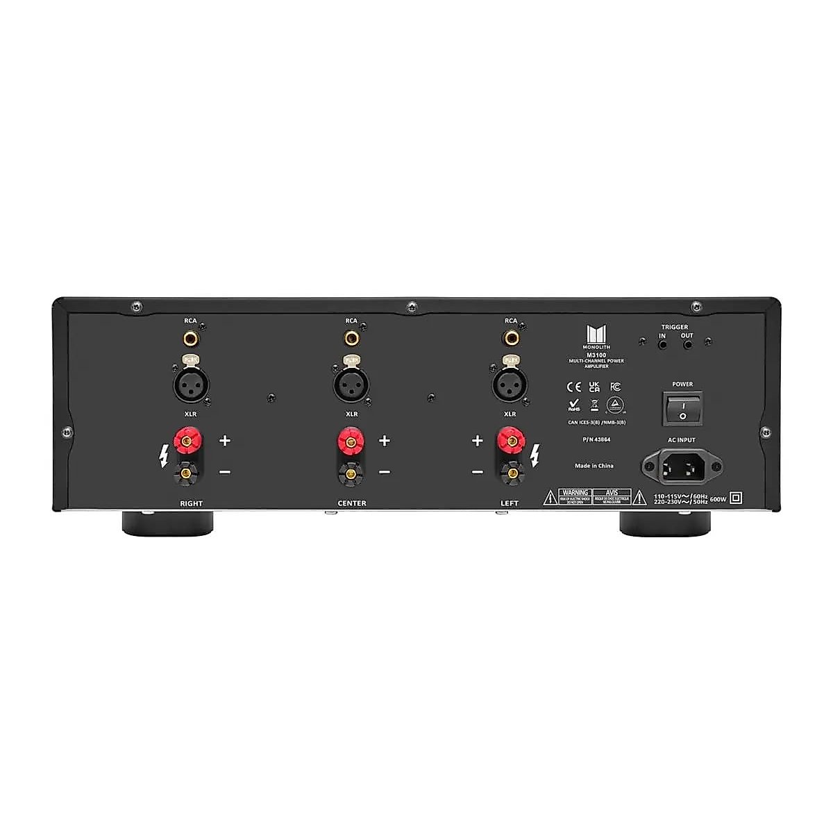 Monolith M3100X 3x90 Watts Per Channel Multi-Channel Home Theater Power Amplifier with RCA & XLR Inputs