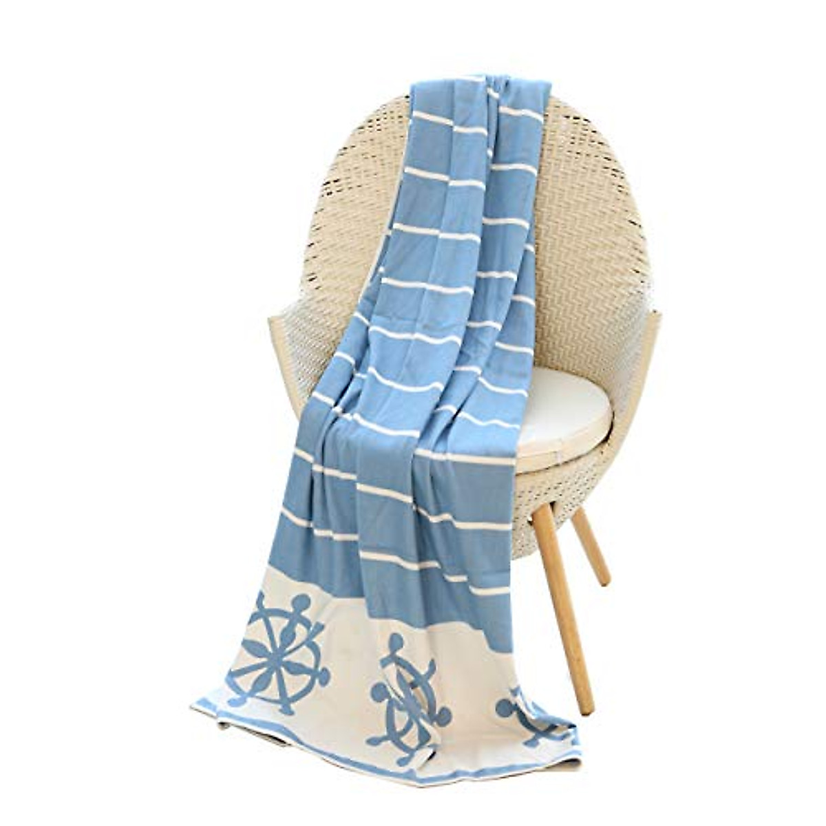 Mika Home Nautical Reversible Cozy Bamboo Fiber Oversized Throw Bed Blankets for Couch, Sofa, Travel, 50X70”, Blue, White