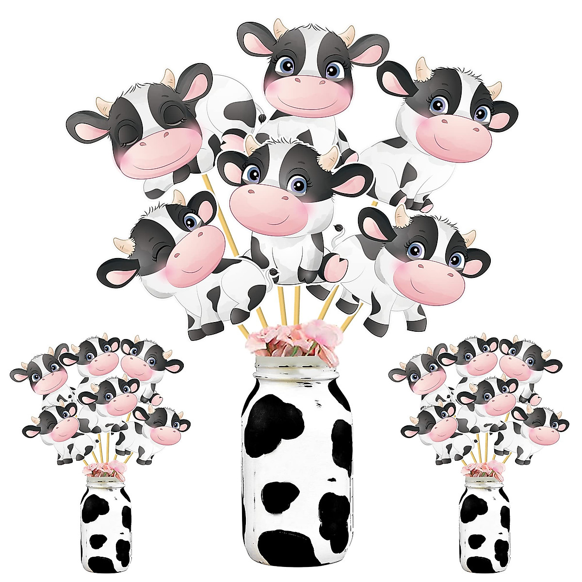 Cow Party Centerpieces Decoration 24pcs Cow Theme Party Table Toppers for Cow Baby Shower Centerpieces Decoration Farm Animal Birthday Party Supplies