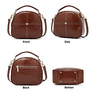 Small Leather Handbags for Women, Genuine Leather Ladies Mini Top-handle Zipper Bags with 2 Type Adjustable Shoulder Strap Women's Fashion Messenger Chain Bags Girls Casual Compact Satchel (Brown)