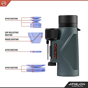 Athlon Optics 10x42 Midas G2 UHD Gray Binoculars with Eye Relief for Adults and Kids, High-Powered Binoculars for Hunting, Birdwatching, and More