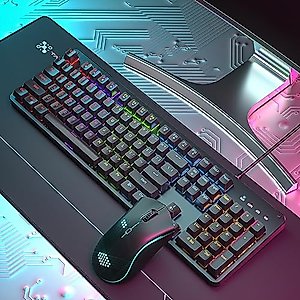 Mechanical Gaming Keyboard and Mouse Combo, 104 Keys Full Size RGB Backlit Blue Switch Keyboard, Ergonomic RGB Gaming Mouse with Mouse Pad, Anti-Ghosting Wired Keyboard for Windows PC Laptop Mac Gamer