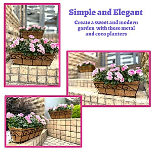 LaLaGreen Wall Planters - 16 Inch, 2 Pack Window Flower Boxes Basket Attach to House, Deck Railing Planters with Coco Liners Outdoor Balcony, Metal English Horse Troughs Fence Patio Porch Over Rail