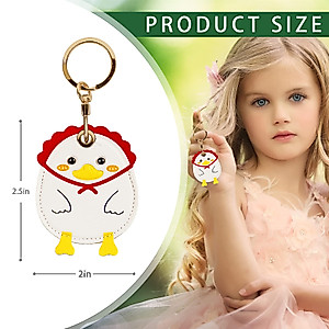 Leather Keychain Case Holder Compatible with Apple AirTag, GPS Airtag Keychain Finder Tracker with Key Ring, Anti-Scratch Protective Air Tag Cover for Keys, Wallet(Red White Chicken)