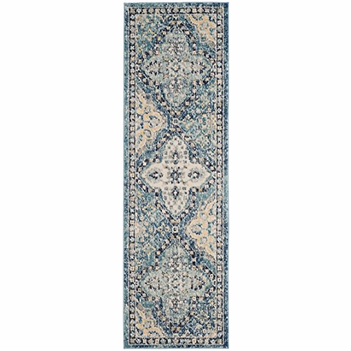 SAFAVIEH Evoke Collection 2'2" x 11' Light Blue/Ivory EVK274C Boho Trellis Non-Shedding Living Room Bedroom Runner Rug