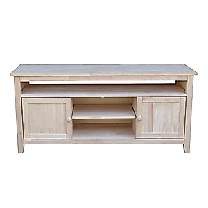 IC International Concepts 26" H, Entertainment TV Stand with 2 Doors Center Shelf 20.03''W x 15.24''D, Durable Solid Parawood Furniture, Living Room/Bedroom, Paint or Stain in Any Color, Unfinished