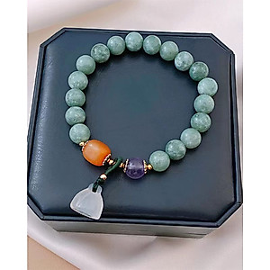Fengshui Wealth Natural Jade Bracelet With Crystal Charm, Lucky Jade Bead Bracelet, Gemstone Friendship Bracelet, Healing Anxiety Real Green Jade Bangle for Men Women