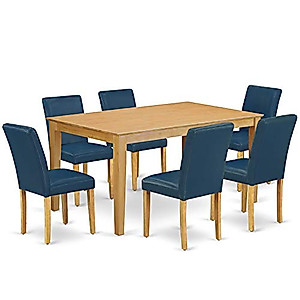 East West Furniture CAAB7-OAK-55 7Pc Rectangle 60" Dining Table And 6 Parson Chair With Oak Leg And Pu Leather Color Oasis, 7 Pieces