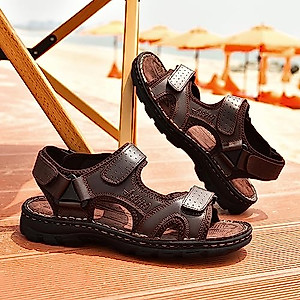 Arkbird Men's Athletic Sandals, Open Toe Nubuck Leather Fisherman Sandals for Men, Coffee, Size 8