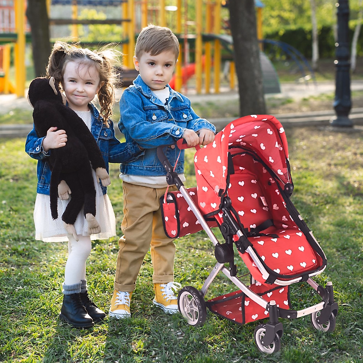 Convertible Combo Baby Doll Stroller for 3 Year Old Girls & Up | Play Toy Baby Stroller for Dolls, Folding Adjustable Bassinet Carriage Buggy with Storage Basket Converts to Sit Up Pushcart Pram