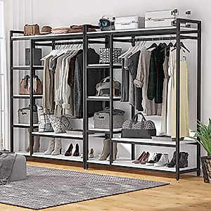 Tribesigns Free-standing Closet Organizer with 6 Storage Shelves and Hanging Bar, Large Standing Clothes Garment Rack(White)