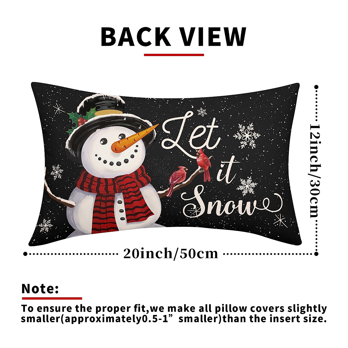 Let it Snow Christmas Black Lumbar Pillow Covers 12X20 Inch Xmas Snowman Snowflake Decorative Rectangle Pillow Cases Set of 2 Winter Holiday Home Decor Cotton Linen Throw Pillows For Couch Outdoor