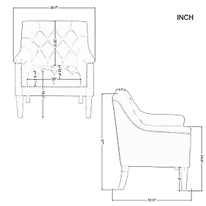 Goohome Modern Chesterfield Single Sofa with Sturdy Wood Legs, Velvet Upholstered Sofá with Button Tufted Back and Round Silver Copper Arms, Chair Couch for Living Room, Bedroom, Home Office