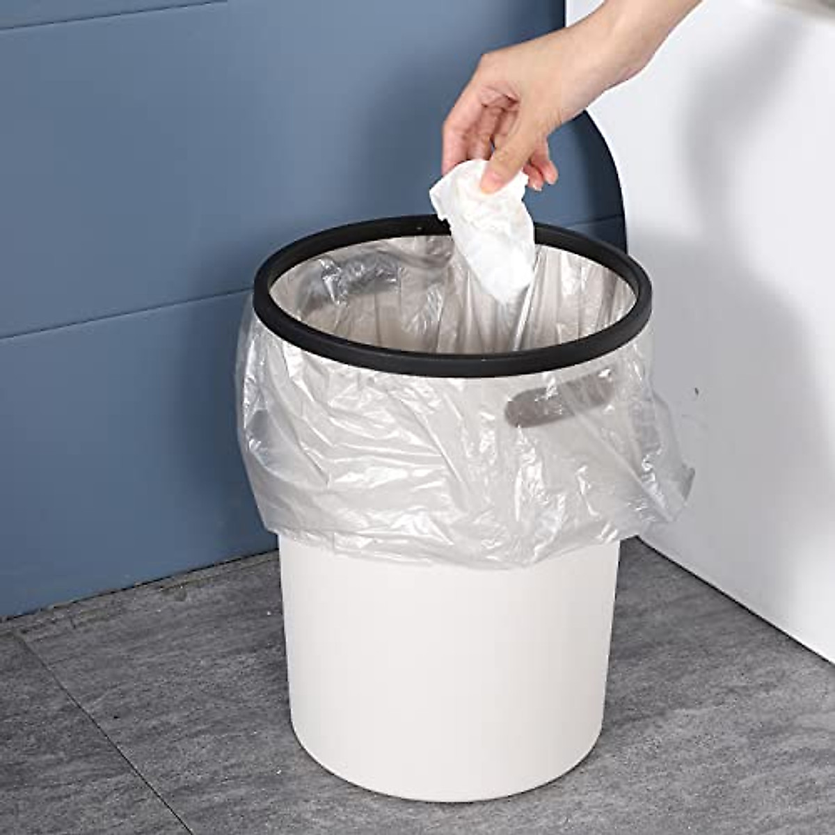 Zhongren 3 Gllon Trash Can Wastebasket Round Plastic Recycling Bin with Handles Garbage Container for Kitchen Office Bathroom Living Room Bedroom Commercial White+Grey-4 Pack