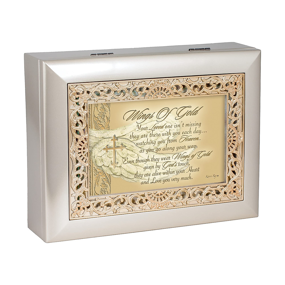 Cottage Garden Wings of Gold Loved One Watching Silvertone Gold Ornate Inlay Music Box Plays Wind Beneath My Wings