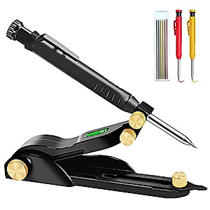 MARSBASE Multi-function Scribing Tool with Carpenter Pencils Aluminum Alloy Scribe Tool with Deep Hole Pencil Built-in Level, Scriber Marking Tools for Woodworking Line Marker