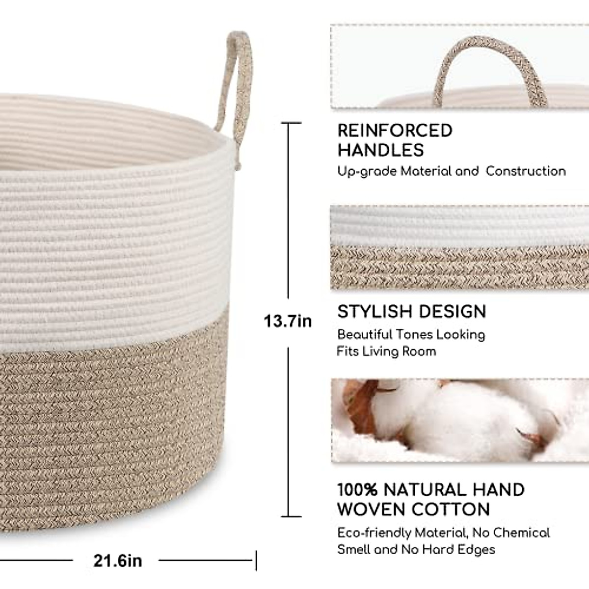 MXMHOME Large Baskets for Blanket - 21.6" X 21.6" X 13.7" Blanket Basket for Living Room, Soft Blanket Storage Basket, Kids Toy Storage Baskets, Woven Baskets for Storage, Living Room Storage Basket