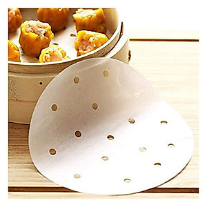 Selaurel 300pcs Air Fryer Liners 7.5 inch Round Bamboo Steamer Liners Premium Perforated Parchment Paper Sheets Non-stick Basket Mat for Air Fryers Steaming Baking Dumplings Cooking