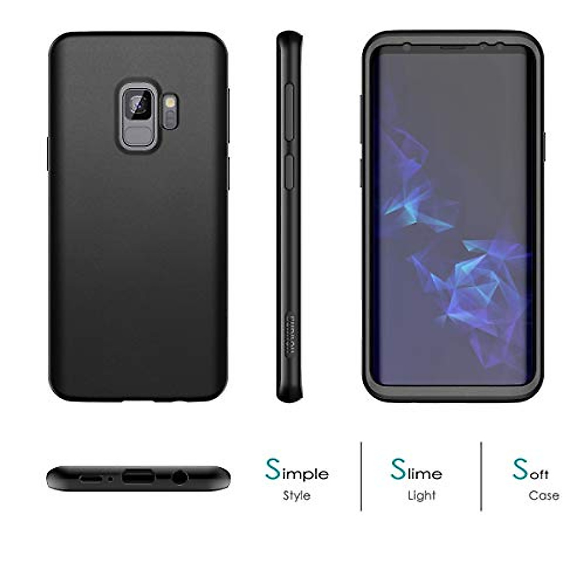 SURITCH Case for Samsung Galaxy S9,【Built in Screen Protector】【Support Wireless Charging】 Rugged Back Cover Hybrid Bumper 360 Protective Case Matte Shockproof for S9 Case 5.8"(Black)