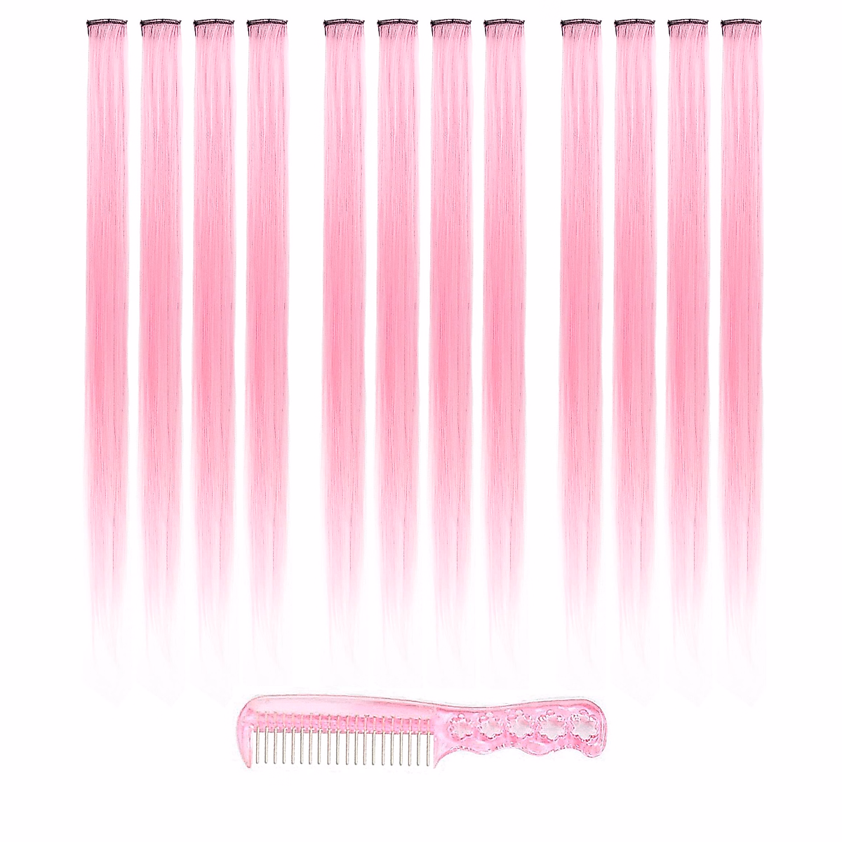 EUICAE Hair Extensions 1 Steel Comb for Free Clip in Hair Extensions Highlights Straight Long Hairpiece Hair Accessories for Girls Women Kids Doll Hair Pieces Colored Wigs Pieces (Cherry pink)