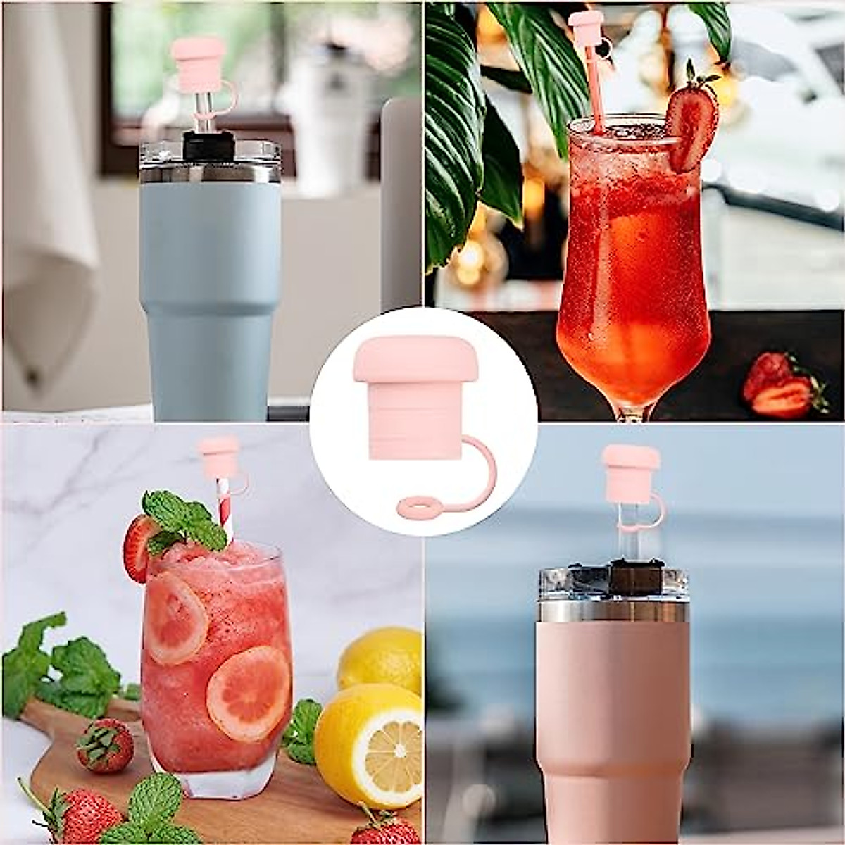 6 PCS Straw Covers Compatible with Stanley Tumbler Cups All OZ, Silicone Drinking Straw Cover Cap for Stanley Cup Accessories, Reusable Straw Protector for 6-10 mm Straw, Dust Proof Straw Topper