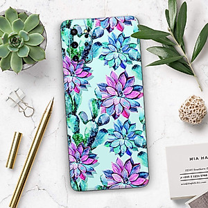 DesignSkinz Watercolor Cactus Succulent Bloom V14 Protective Vinyl Decal Wrap Skin Cover Compatible with The Samsung Galaxy S20 (Screen Trim & Back Glass Skin)