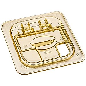 Cambro 60HPLN150 Amber 1/6 Size Notched H-Pan FlipLid