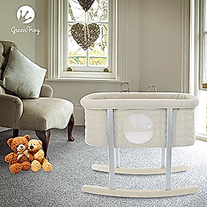 Baby Bassinet Cradle Includes Gentle Rocking Feature, Great for Newborns and Infants Safe Mattress Includes Wheels for Easy Movement High End Washable Fabric Lightweight (Sand)