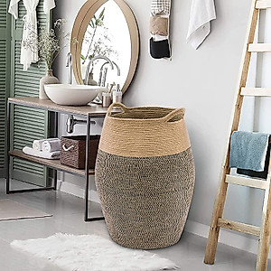 Tall Laundry Basket, 105L Large Laundry Hamper with Handles Tall Wicker Jute Woven Storage Basket for Dirty Clothes Blankets Towels - 25.6x 19.3 inches
