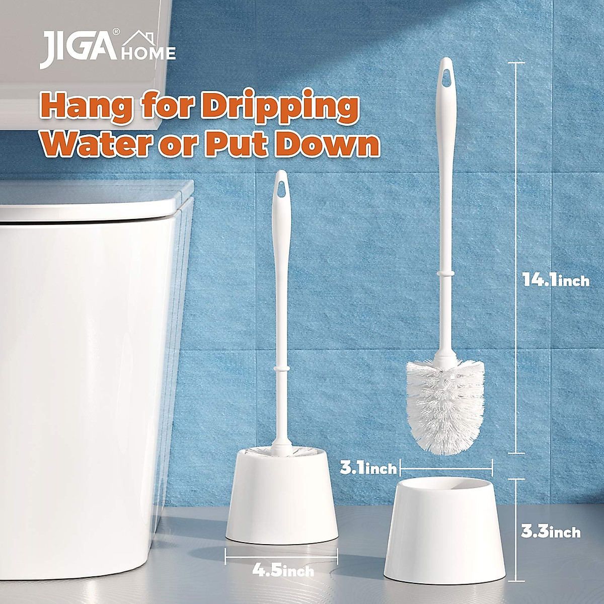 JIGA 3 Pack Toilet Brush and Holder Set, Toilet Bowl Brush with Caddy Bathroom Stiff Bristles Toilet Scrub Brush, White