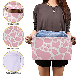 HJJKLLP Large Storage Basket Black White Cow Print Pink Cow Print Foldable Storage Box Organizer Bins with Handles for Shelf Closet Bedroom Home Office