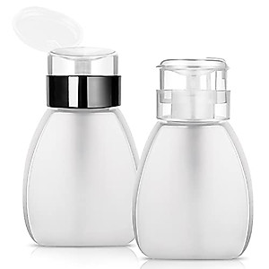 2 Pack 250ml/8.3oz Push Down Pump Dispenser Empty Plastic Lockable Nail Polish Remover Pumping Bottle Container with Flip Cap for Nail Polish Makeup Remover Liquid Alcohol