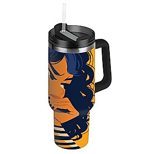 linqin Anxious Black Women Vacuum Tumbler Insulated with Straw Leak Resistant Flip 30 oz Travel Water Bottle Wide Mouth Coffee Mug Travel for Women Men Him Her